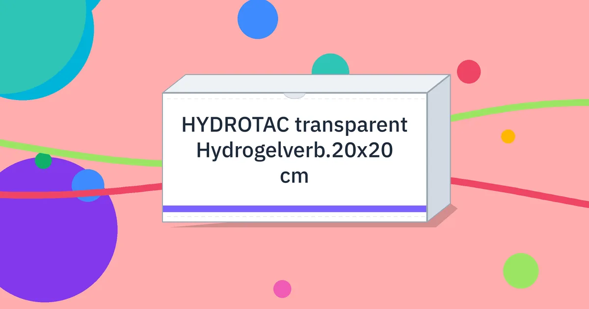 Symbolbild: Packung mit der Aufschrift HYDROTAC transparent Hydrogelverb.20x20 cm (PZN 12801722) – Verfügbarkeit und Bezug in Apotheken in Frankfurt am Main