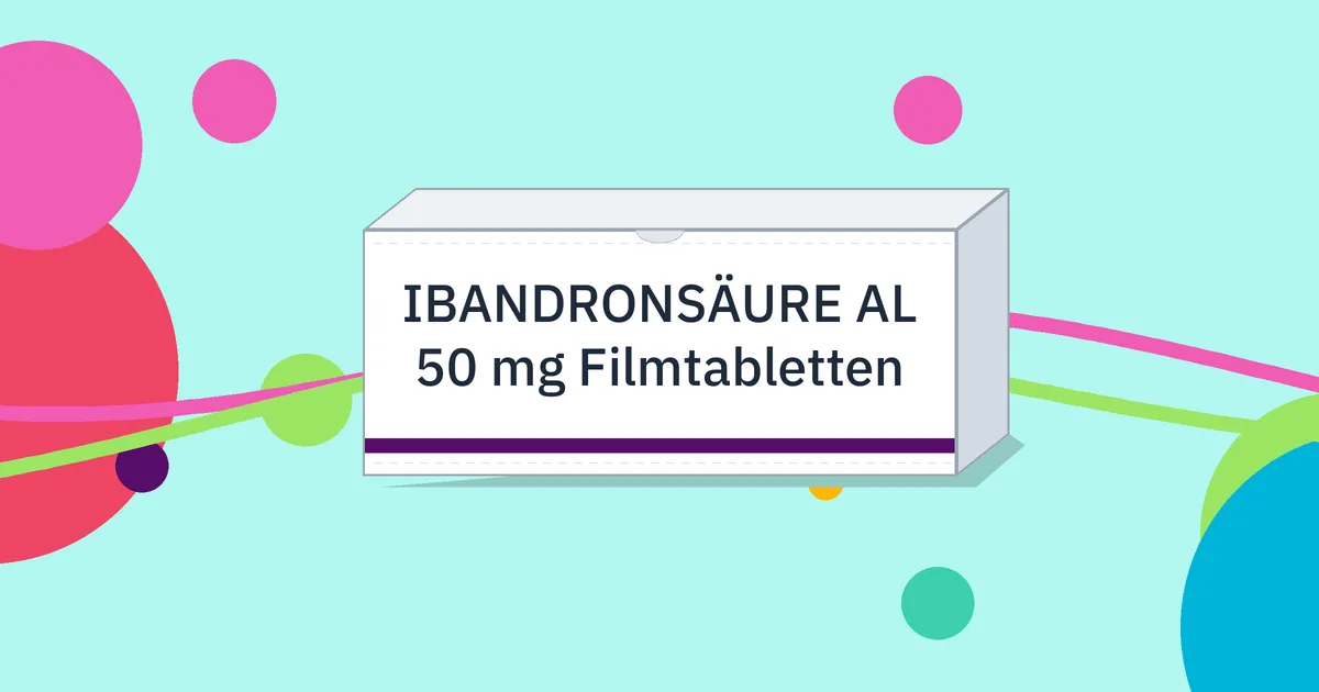 Symbolbild: Packung mit der Aufschrift IBANDRONSÄURE AL 50 mg Filmtabletten (PZN 09709852) – Verfügbarkeit und Bezug in Apotheken in Frankfurt am Main