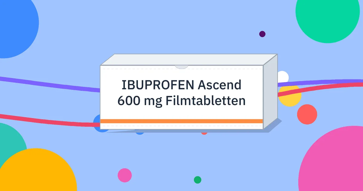 Symbolbild: Packung mit der Aufschrift IBUPROFEN Ascend 600 mg Filmtabletten (PZN 16127205) – Verfügbarkeit und Bezug in Apotheken in Frankfurt am Main