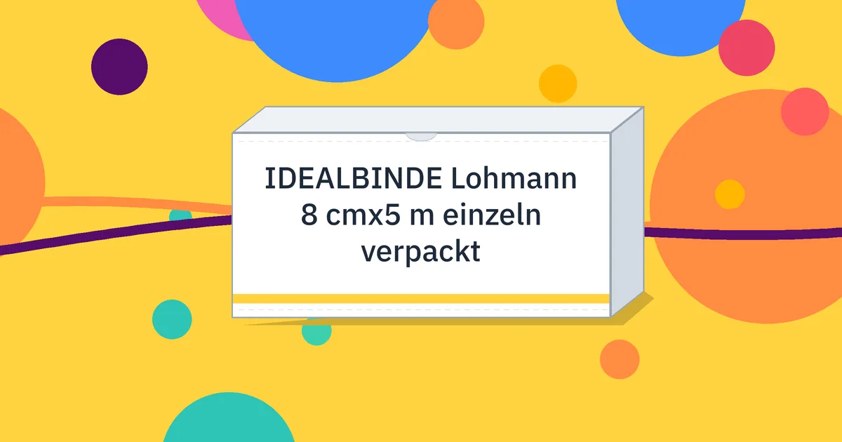 Symbolbild: Packung mit der Aufschrift IDEALBINDE Lohmann 8 cmx5 m einzeln verpackt (PZN 15998725) – Verfügbarkeit und Bezug in Apotheken in Frankfurt am Main