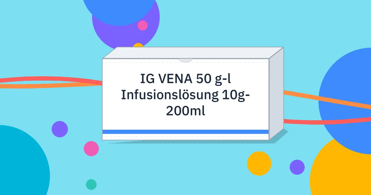 Symbolbild: Packung mit der Aufschrift IG VENA 50 g-l Infusionslösung 10g-200ml (PZN 07798107) – Verfügbarkeit und Bezug in Apotheken in Frankfurt am Main