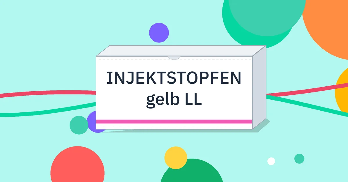 Symbolbild: Packung mit der Aufschrift INJEKTSTOPFEN gelb LL (PZN 08496087) – Verfügbarkeit und Bezug in Apotheken in Frankfurt am Main