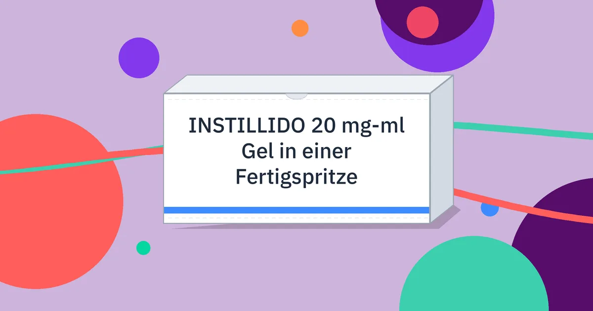 Symbolbild: Packung mit der Aufschrift INSTILLIDO 20 mg-ml Gel in einer Fertigspritze (PZN 20201858) – Verfügbarkeit und Bezug in Apotheken in Frankfurt am Main