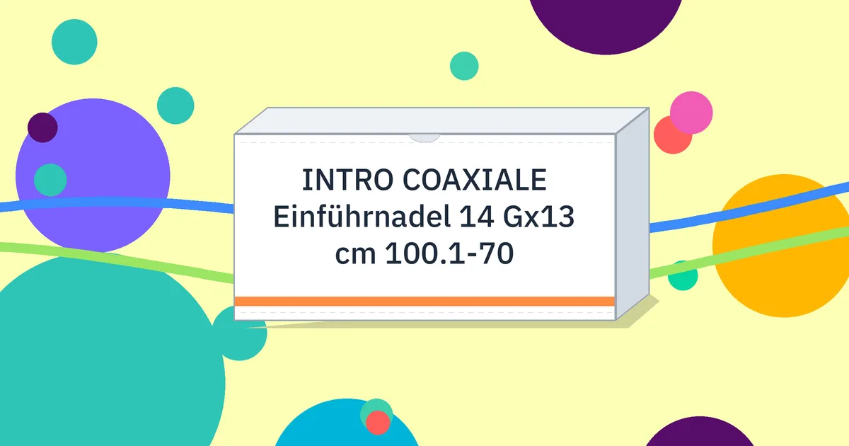 Symbolbild: Packung mit der Aufschrift INTRO COAXIALE Einführnadel 14 Gx13 cm 100.1-70 (PZN 16946110) – Verfügbarkeit und Bezug in Apotheken in Frankfurt am Main