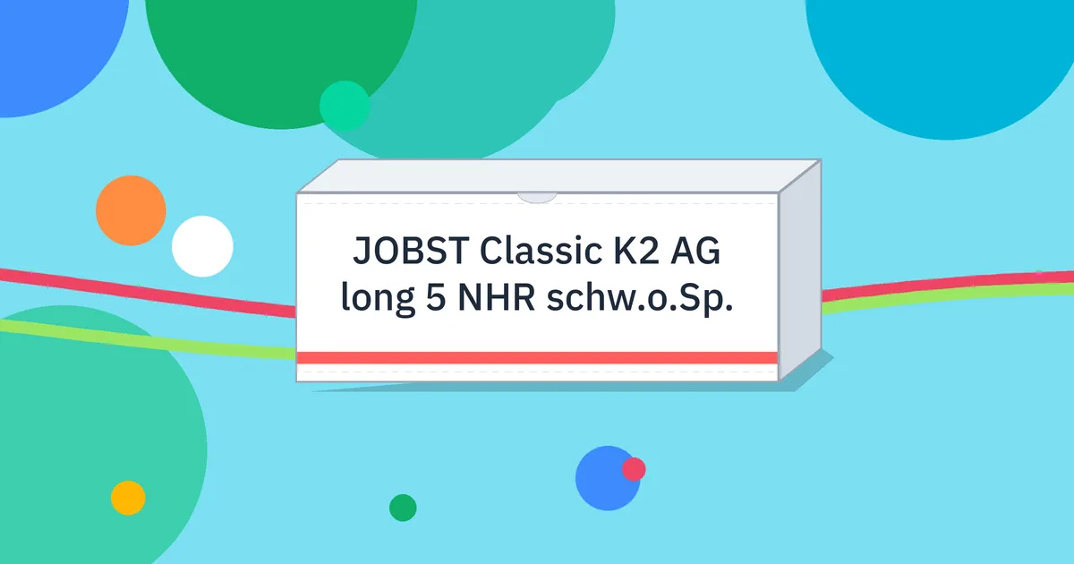 Symbolbild: Packung mit der Aufschrift JOBST Classic K2 AG long 5 NHR schw.o.Sp. (PZN 10726637) – Verfügbarkeit und Bezug in Apotheken in Frankfurt am Main