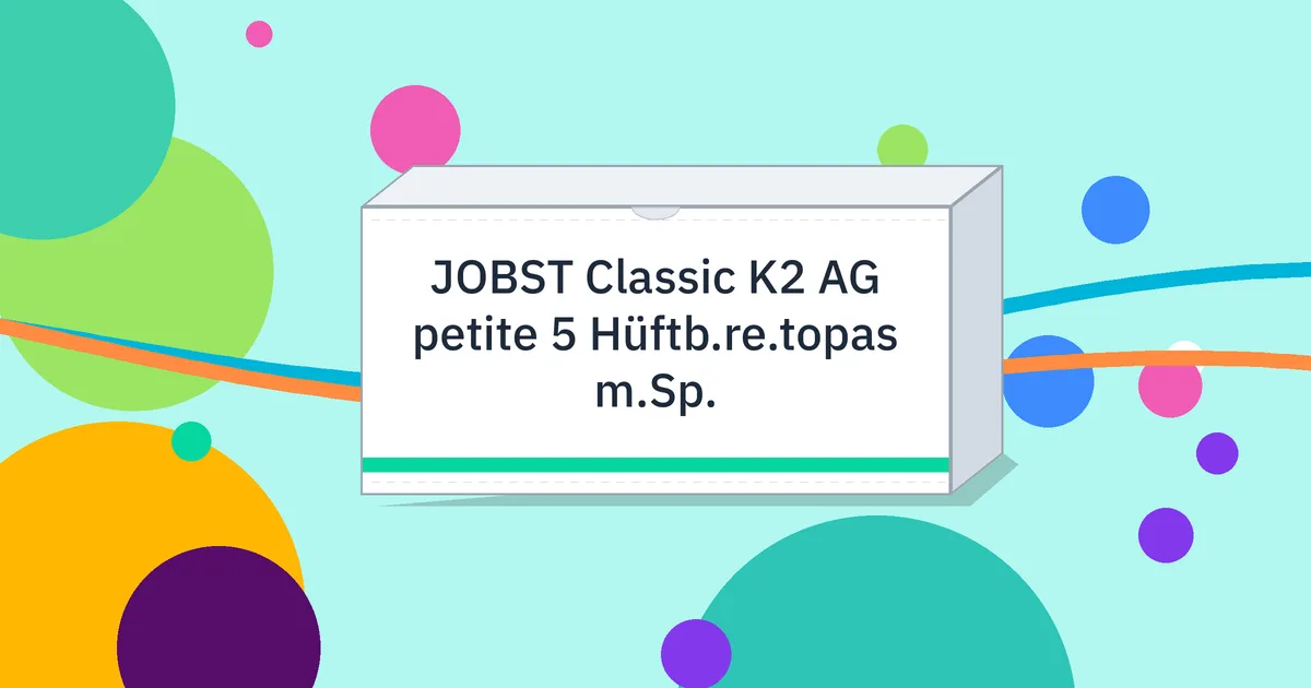 Symbolbild: Packung mit der Aufschrift JOBST Classic K2 AG petite 5 Hüftb.re.topas m.Sp. (PZN 13065610) – Verfügbarkeit und Bezug in Apotheken in Frankfurt am Main
