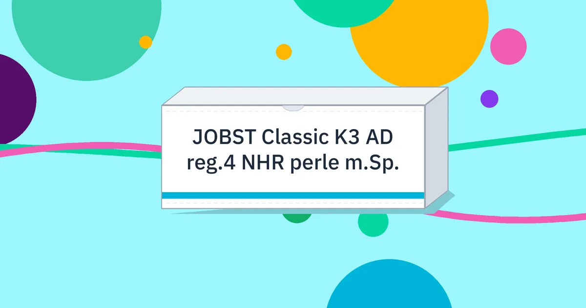 Symbolbild: Packung mit der Aufschrift JOBST Classic K3 AD reg.4 NHR perle m.Sp. (PZN 13070723) – Verfügbarkeit und Bezug in Apotheken in Frankfurt am Main