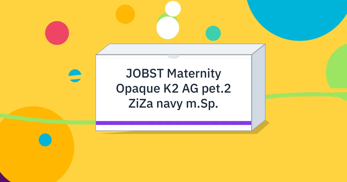 Symbolbild: Packung mit der Aufschrift JOBST Maternity Opaque K2 AG pet.2 ZiZa navy m.Sp. (PZN 15860808) – Verfügbarkeit und Bezug in Apotheken in Frankfurt am Main