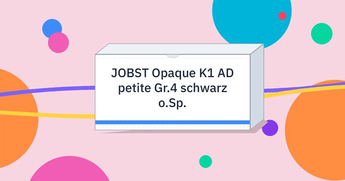 Symbolbild: Packung mit der Aufschrift JOBST Opaque K1 AD petite Gr.4 schwarz o.Sp. (PZN 13080756) – Verfügbarkeit und Bezug in Apotheken in Frankfurt am Main