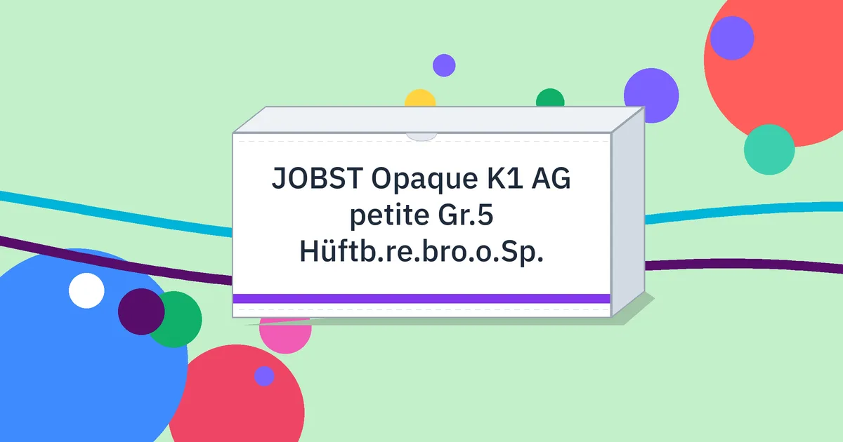 Symbolbild: Packung mit der Aufschrift JOBST Opaque K1 AG petite Gr.5 Hüftb.re.bro.o.Sp. (PZN 13099342) – Verfügbarkeit und Bezug in Apotheken in Frankfurt am Main