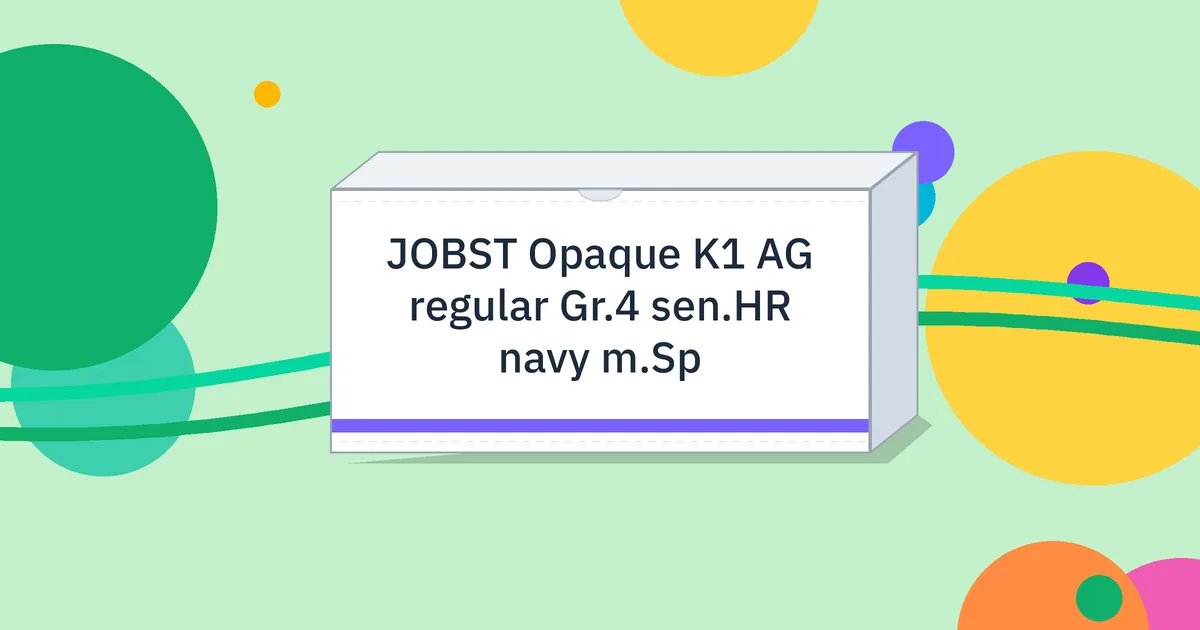 Symbolbild: Packung mit der Aufschrift JOBST Opaque K1 AG regular Gr.4 sen.HR navy m.Sp (PZN 13092593) – Verfügbarkeit und Bezug in Apotheken in Frankfurt am Main