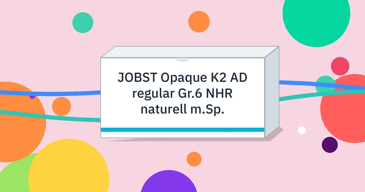 Symbolbild: Packung mit der Aufschrift JOBST Opaque K2 AD regular Gr.6 NHR naturell m.Sp. (PZN 13110612) – Verfügbarkeit und Bezug in Apotheken in Frankfurt am Main