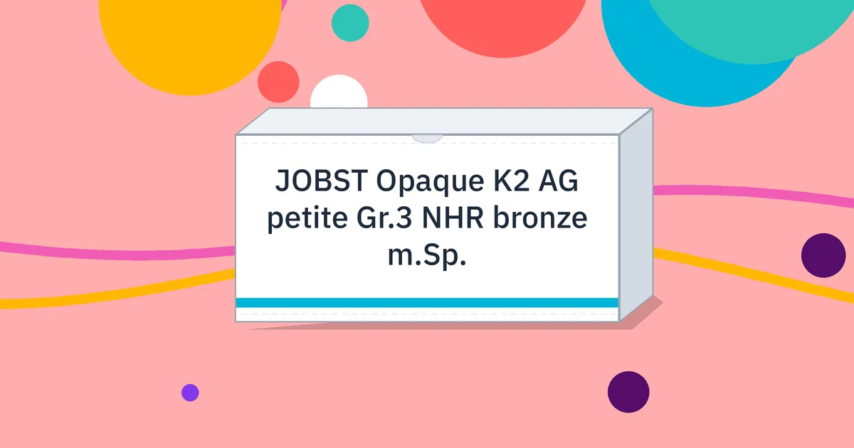 Symbolbild: Packung mit der Aufschrift JOBST Opaque K2 AG petite Gr.3 NHR bronze m.Sp. (PZN 13112114) – Verfügbarkeit und Bezug in Apotheken in Frankfurt am Main