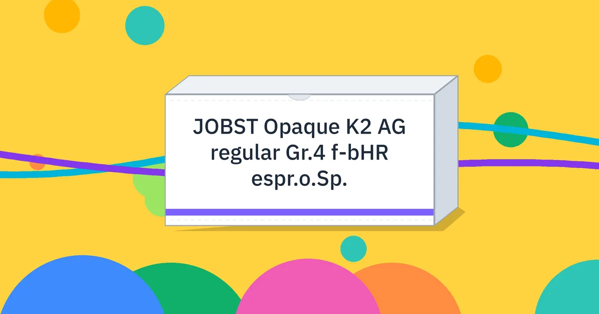 Symbolbild: Packung mit der Aufschrift JOBST Opaque K2 AG regular Gr.4 f-bHR espr.o.Sp. (PZN 16281780) – Verfügbarkeit und Bezug in Apotheken in Frankfurt am Main