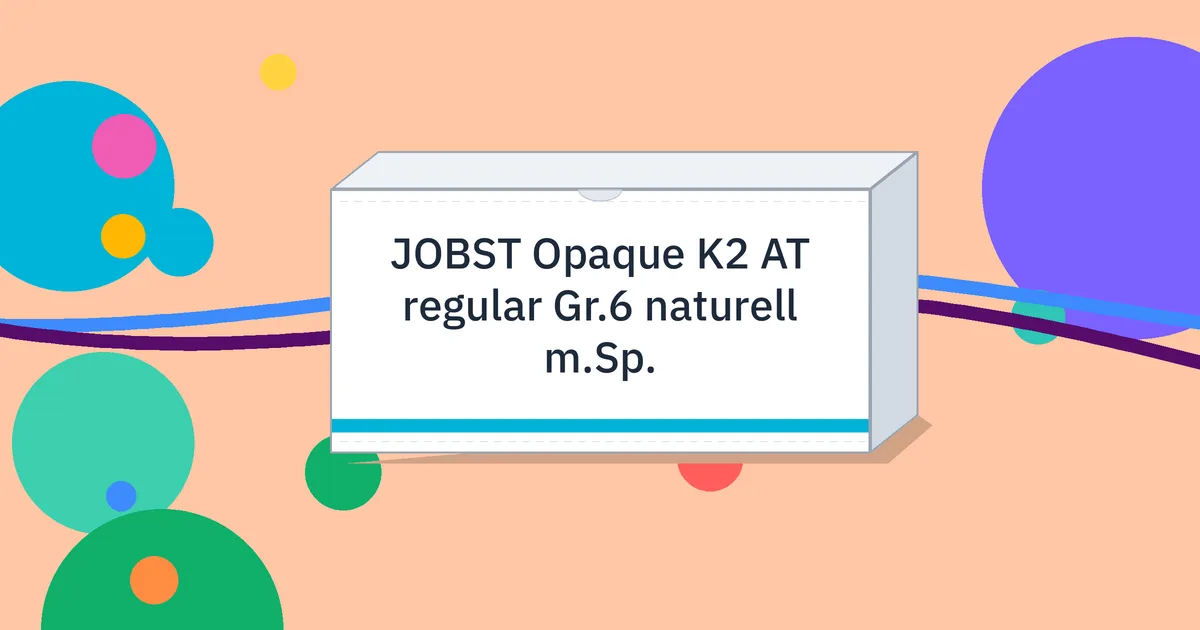 Symbolbild: Packung mit der Aufschrift JOBST Opaque K2 AT regular Gr.6 naturell m.Sp. (PZN 11257239) – Verfügbarkeit und Bezug in Apotheken in Frankfurt am Main