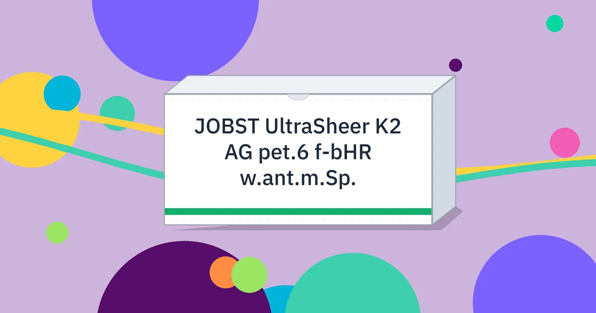 Symbolbild: Packung mit der Aufschrift JOBST UltraSheer K2 AG pet.6 f-bHR w.ant.m.Sp. (PZN 13141133) – Verfügbarkeit und Bezug in Apotheken in Frankfurt am Main