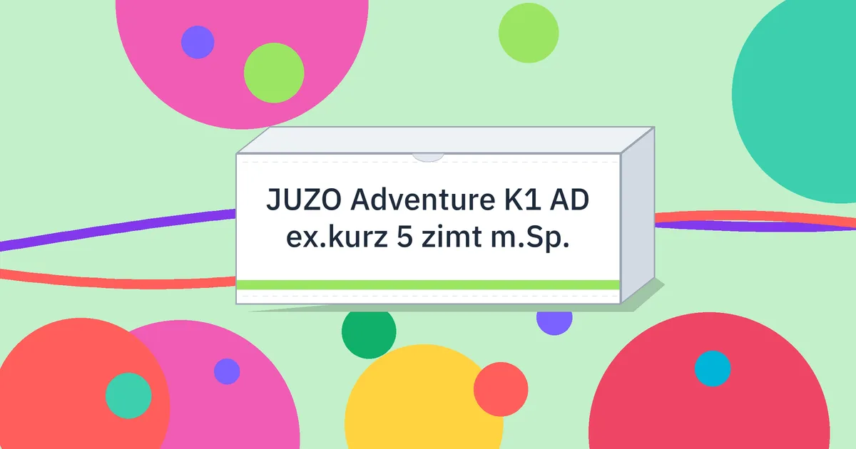 Symbolbild: Packung mit der Aufschrift JUZO Adventure K1 AD ex.kurz 5 zimt m.Sp. (PZN 16494004) – Verfügbarkeit und Bezug in Apotheken in Frankfurt am Main