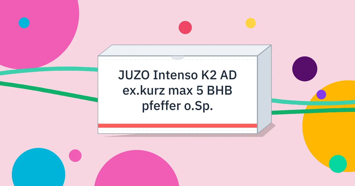 Symbolbild: Packung mit der Aufschrift JUZO Intenso K2 AD ex.kurz max 5 BHB pfeffer o.Sp. (PZN 18624327) – Verfügbarkeit und Bezug in Apotheken in Frankfurt am Main
