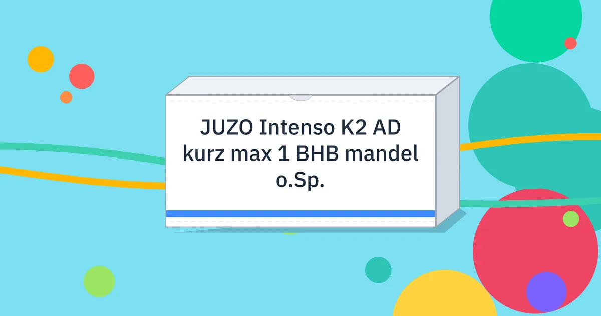 Symbolbild: Packung mit der Aufschrift JUZO Intenso K2 AD kurz max 1 BHB mandel o.Sp. (PZN 18626326) – Verfügbarkeit und Bezug in Apotheken in Frankfurt am Main