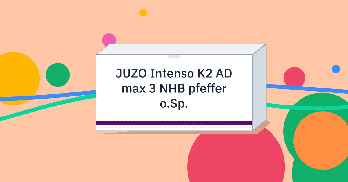 Symbolbild: Packung mit der Aufschrift JUZO Intenso K2 AD max 3 NHB pfeffer o.Sp. (PZN 18623115) – Verfügbarkeit und Bezug in Apotheken in Frankfurt am Main