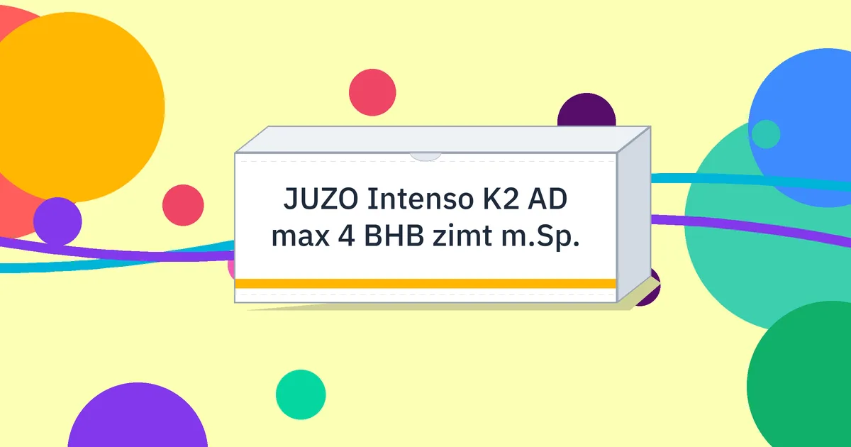 Symbolbild: Packung mit der Aufschrift JUZO Intenso K2 AD max 4 BHB zimt m.Sp. (PZN 18616204) – Verfügbarkeit und Bezug in Apotheken in Frankfurt am Main