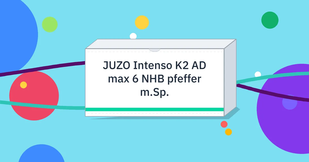 Symbolbild: Packung mit der Aufschrift JUZO Intenso K2 AD max 6 NHB pfeffer m.Sp. (PZN 18612637) – Verfügbarkeit und Bezug in Apotheken in Frankfurt am Main