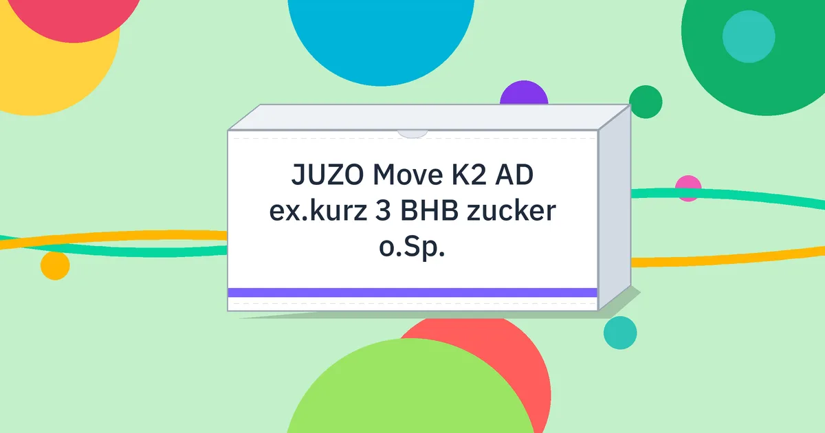 Symbolbild: Packung mit der Aufschrift JUZO Move K2 AD ex.kurz 3 BHB zucker o.Sp. (PZN 18510859) – Verfügbarkeit und Bezug in Apotheken in Frankfurt am Main