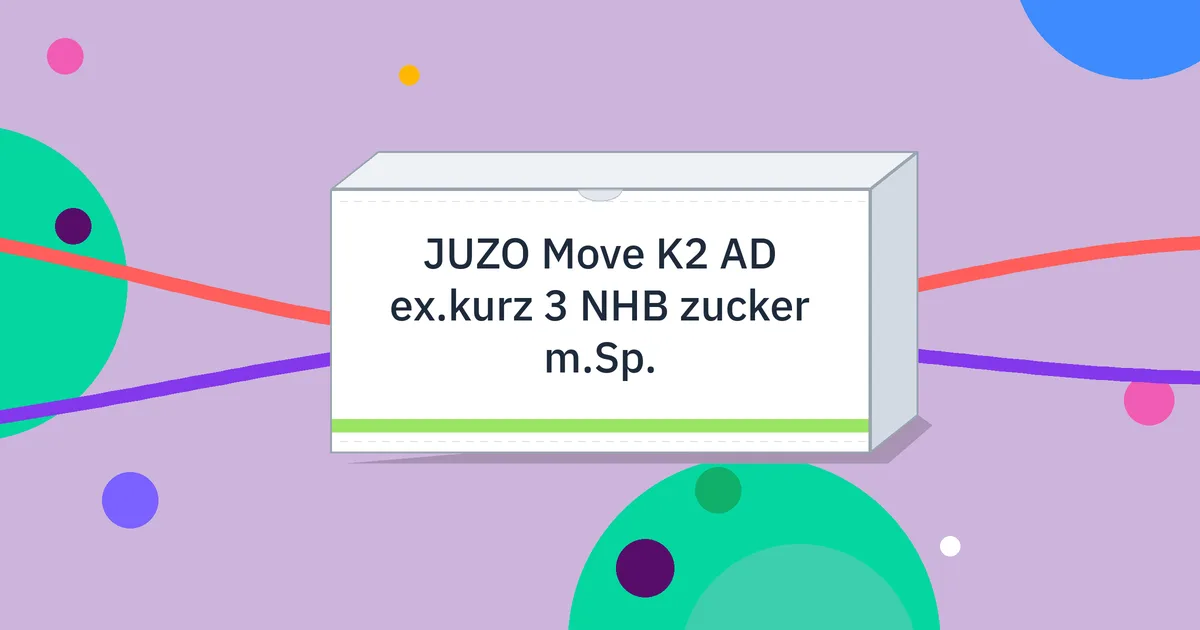 Symbolbild: Packung mit der Aufschrift JUZO Move K2 AD ex.kurz 3 NHB zucker m.Sp. (PZN 18509980) – Verfügbarkeit und Bezug in Apotheken in Frankfurt am Main