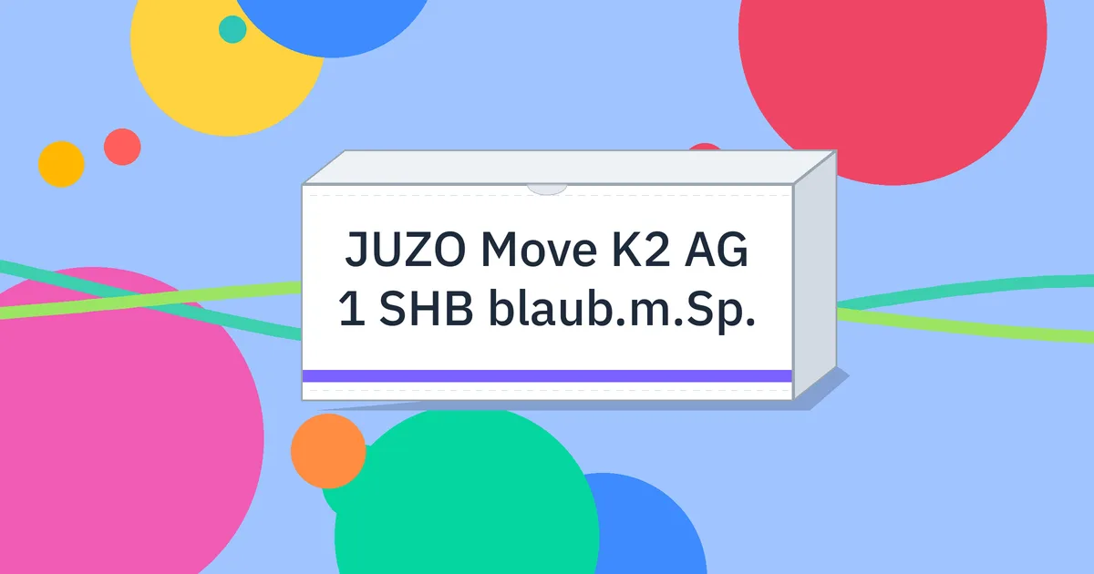 Symbolbild: Packung mit der Aufschrift JUZO Move K2 AG 1 SHB blaub.m.Sp. (PZN 18555520) – Verfügbarkeit und Bezug in Apotheken in Frankfurt am Main