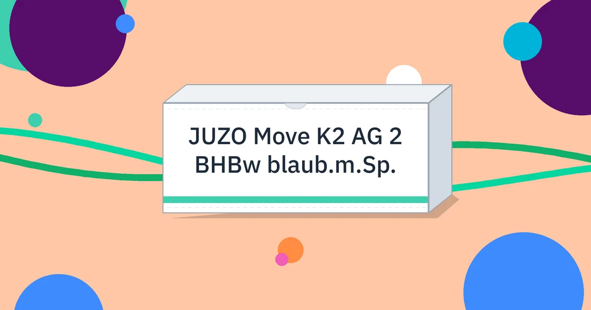 Symbolbild: Packung mit der Aufschrift JUZO Move K2 AG 2 BHBw blaub.m.Sp. (PZN 18555980) – Verfügbarkeit und Bezug in Apotheken in Frankfurt am Main