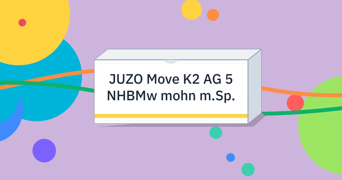 Symbolbild: Packung mit der Aufschrift JUZO Move K2 AG 5 NHBMw mohn m.Sp. (PZN 18555201) – Verfügbarkeit und Bezug in Apotheken in Frankfurt am Main
