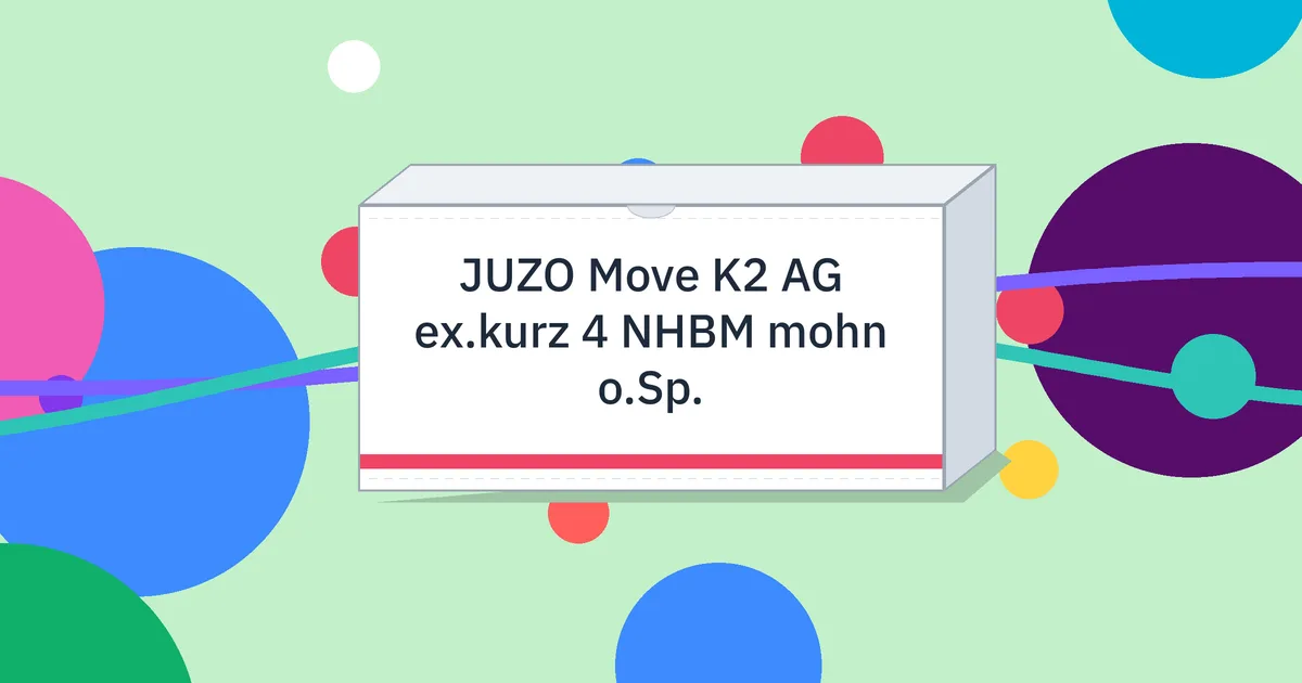 Symbolbild: Packung mit der Aufschrift JUZO Move K2 AG ex.kurz 4 NHBM mohn o.Sp. (PZN 18564855) – Verfügbarkeit und Bezug in Apotheken in Frankfurt am Main