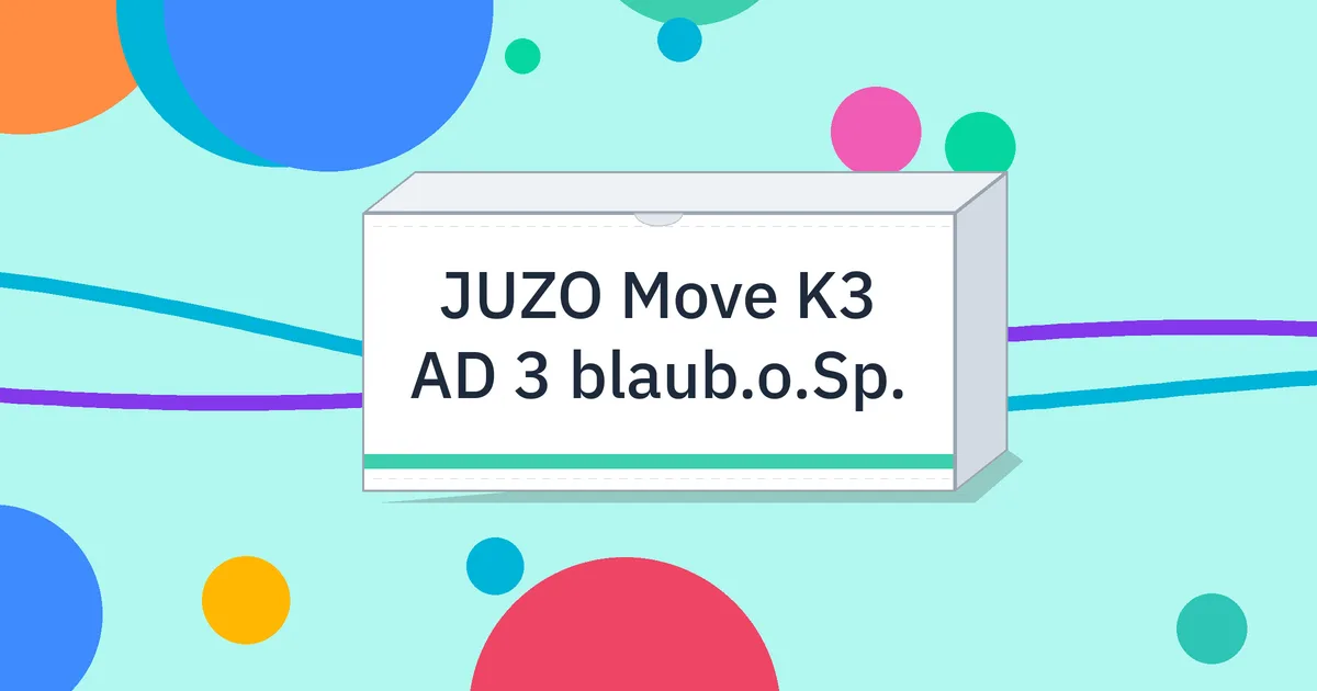 Symbolbild: Packung mit der Aufschrift JUZO Move K3 AD 3 blaub.o.Sp. (PZN 18571157) – Verfügbarkeit und Bezug in Apotheken in Frankfurt am Main