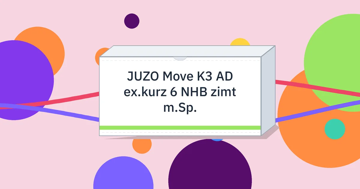 Symbolbild: Packung mit der Aufschrift JUZO Move K3 AD ex.kurz 6 NHB zimt m.Sp. (PZN 18569491) – Verfügbarkeit und Bezug in Apotheken in Frankfurt am Main