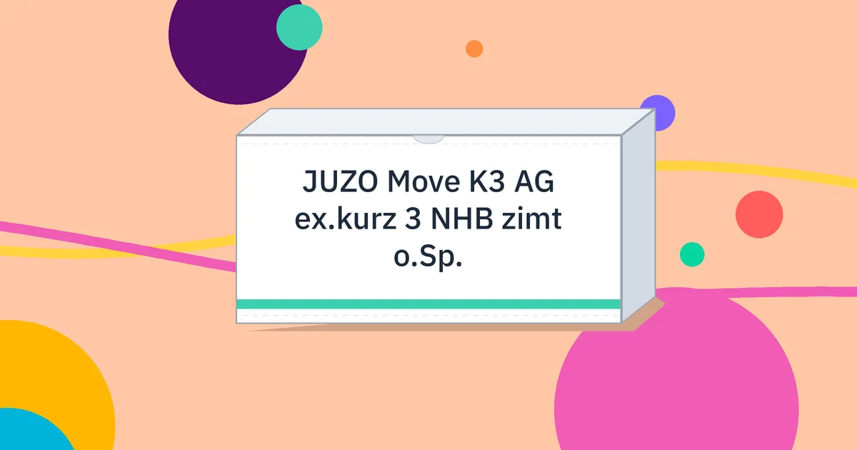 Symbolbild: Packung mit der Aufschrift JUZO Move K3 AG ex.kurz 3 NHB zimt o.Sp. (PZN 18585107) – Verfügbarkeit und Bezug in Apotheken in Frankfurt am Main