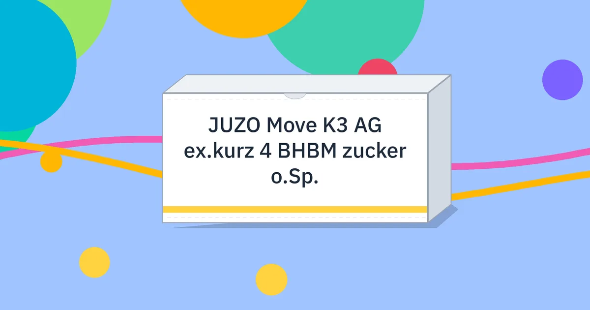 Symbolbild: Packung mit der Aufschrift JUZO Move K3 AG ex.kurz 4 BHBM zucker o.Sp. (PZN 18585923) – Verfügbarkeit und Bezug in Apotheken in Frankfurt am Main