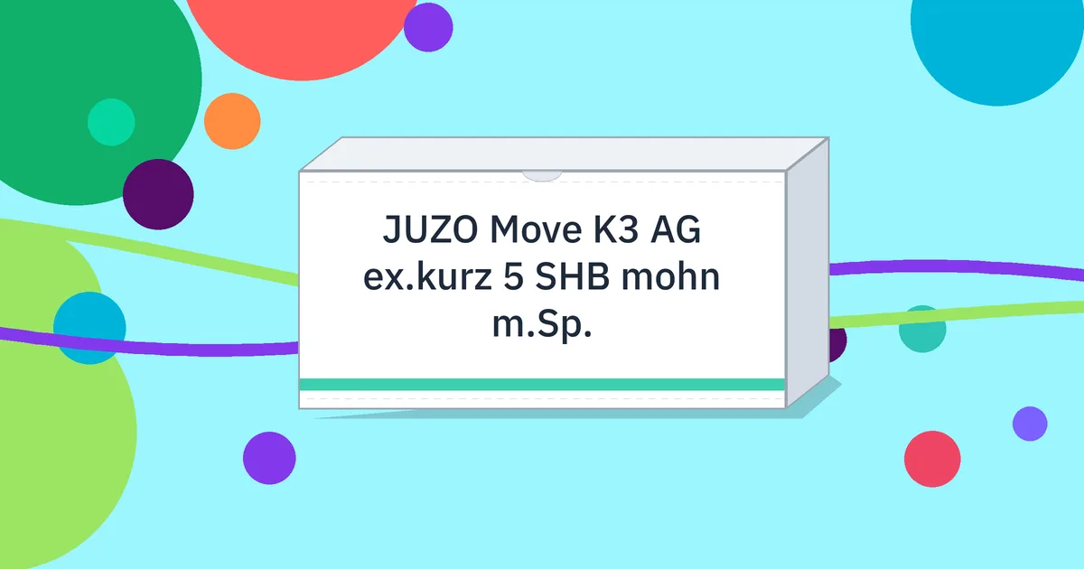 Symbolbild: Packung mit der Aufschrift JUZO Move K3 AG ex.kurz 5 SHB mohn m.Sp. (PZN 18595264) – Verfügbarkeit und Bezug in Apotheken in Frankfurt am Main