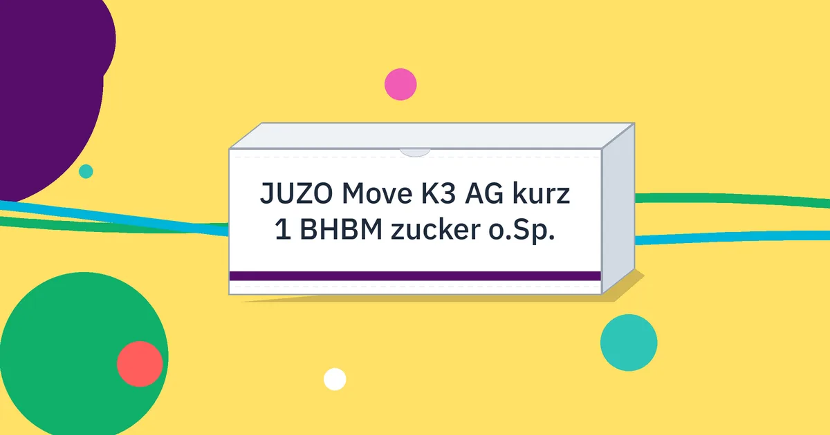 Symbolbild: Packung mit der Aufschrift JUZO Move K3 AG kurz 1 BHBM zucker o.Sp. (PZN 18581894) – Verfügbarkeit und Bezug in Apotheken in Frankfurt am Main