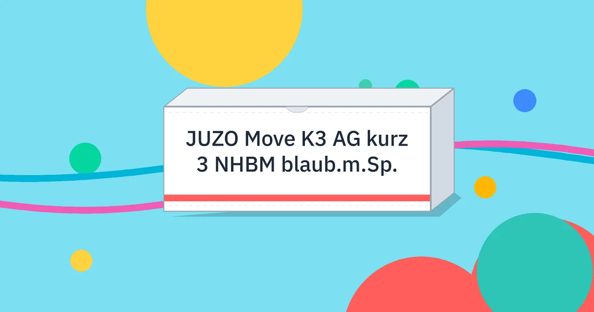 Symbolbild: Packung mit der Aufschrift JUZO Move K3 AG kurz 3 NHBM blaub.m.Sp. (PZN 18590522) – Verfügbarkeit und Bezug in Apotheken in Frankfurt am Main