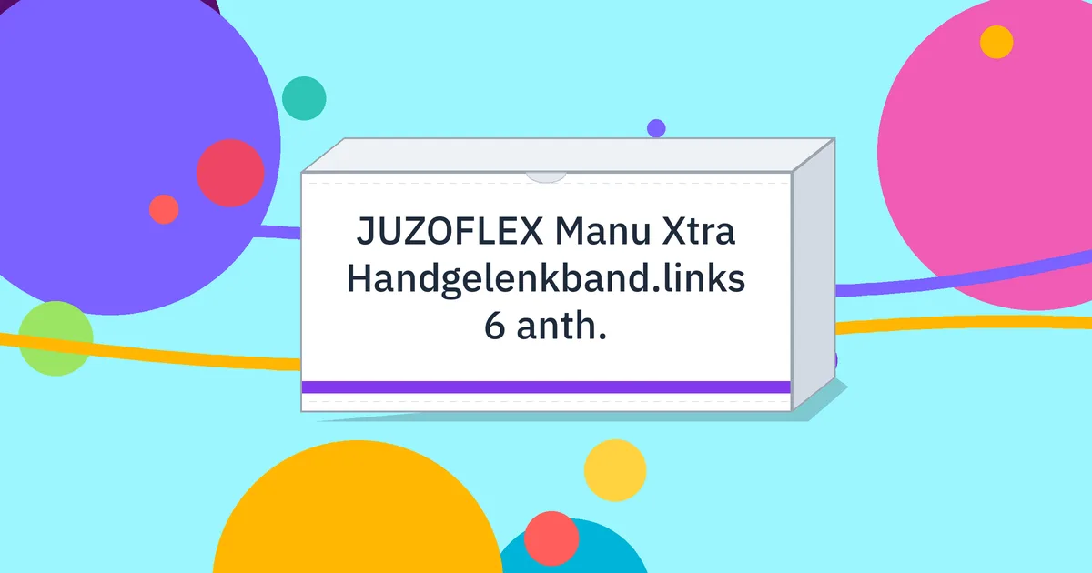 Symbolbild: Packung mit der Aufschrift JUZOFLEX Manu Xtra Handgelenkband.links 6 anth. (PZN 16635350) – Verfügbarkeit und Bezug in Apotheken in Frankfurt am Main