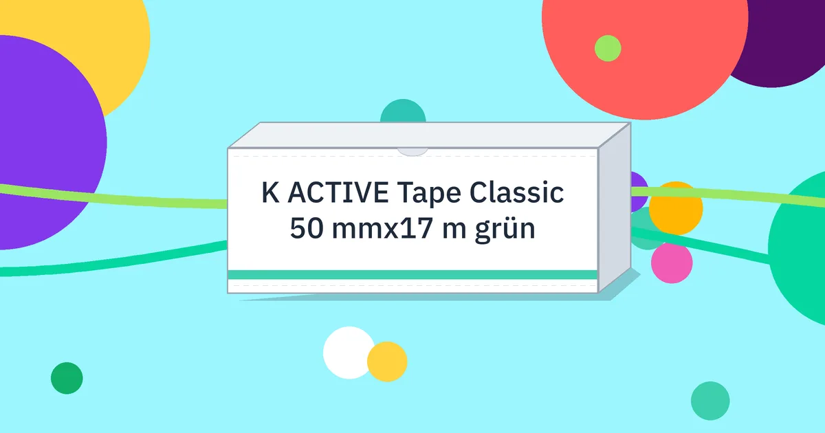 Symbolbild: Packung mit der Aufschrift K ACTIVE Tape Classic 50 mmx17 m grün (PZN 09526554) – Verfügbarkeit und Bezug in Apotheken in Frankfurt am Main