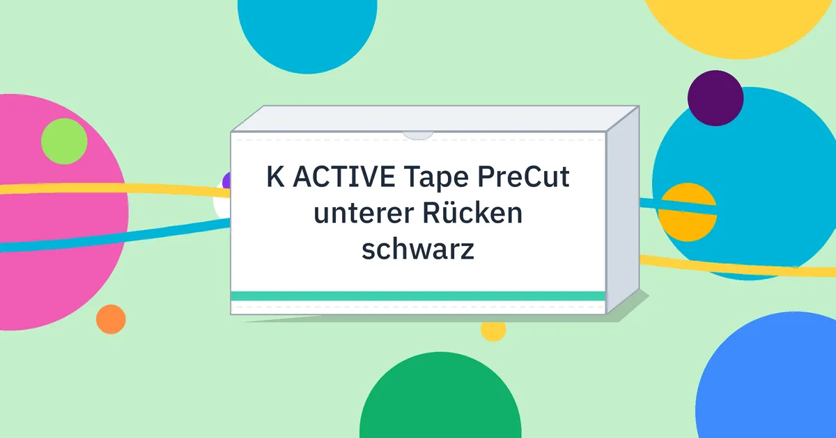Symbolbild: Packung mit der Aufschrift K ACTIVE Tape PreCut unterer Rücken schwarz (PZN 06936458) – Verfügbarkeit und Bezug in Apotheken in Frankfurt am Main