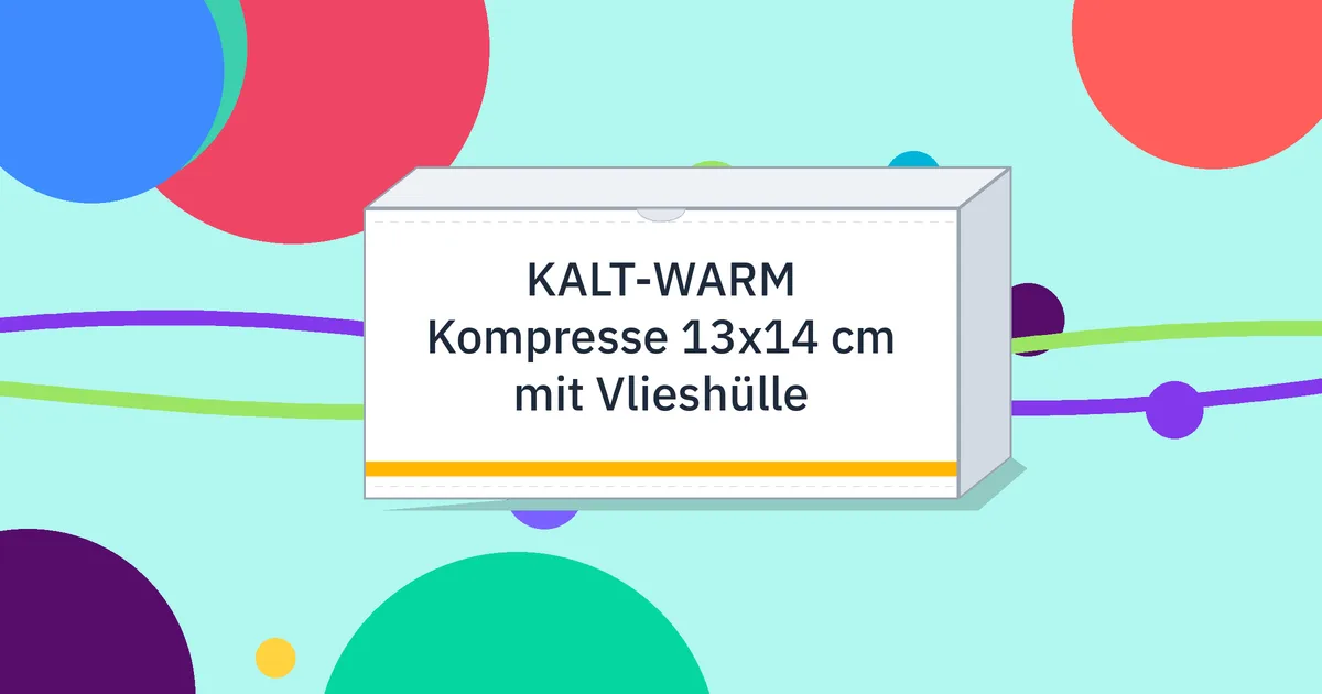 Symbolbild: Packung mit der Aufschrift KALT-WARM Kompresse 13x14 cm mit Vlieshülle (PZN 01988315) – Verfügbarkeit und Bezug in Apotheken in Frankfurt am Main