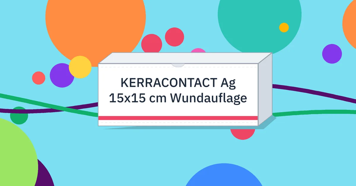Symbolbild: Packung mit der Aufschrift KERRACONTACT Ag 15x15 cm Wundauflage (PZN 18729457) – Verfügbarkeit und Bezug in Apotheken in Frankfurt am Main