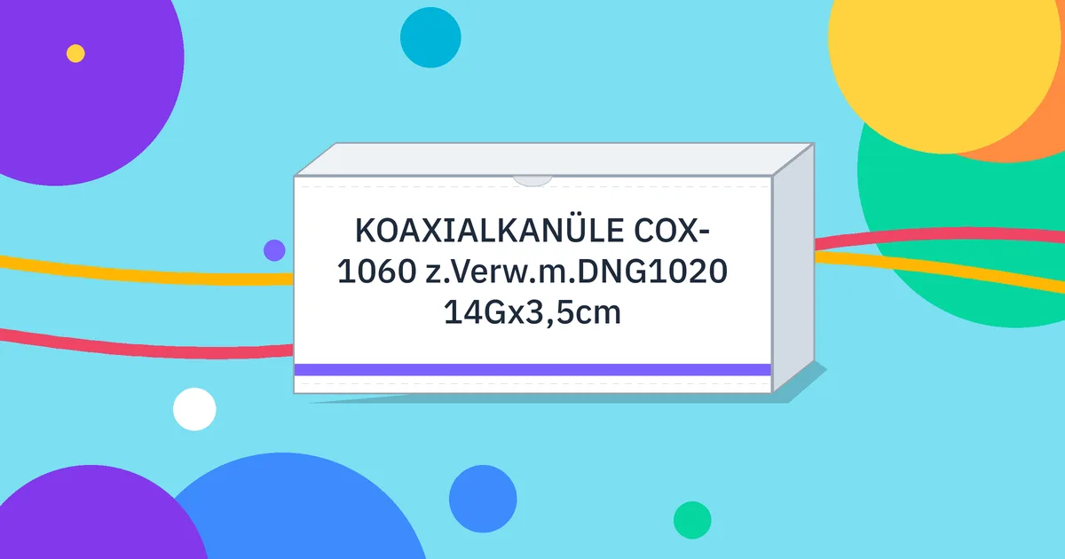 Symbolbild: Packung mit der Aufschrift KOAXIALKANÜLE COX-1060 z.Verw.m.DNG1020 14Gx3,5cm (PZN 00284523) – Verfügbarkeit und Bezug in Apotheken in Frankfurt am Main