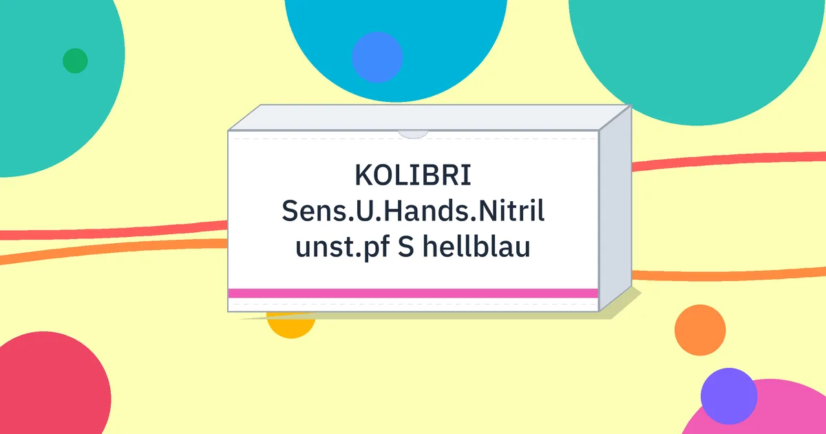 Symbolbild: Packung mit der Aufschrift KOLIBRI Sens.U.Hands.Nitril unst.pf S hellblau (PZN 18891399) – Verfügbarkeit und Bezug in Apotheken in Frankfurt am Main