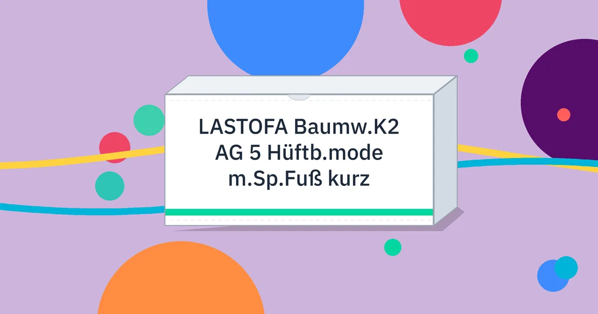 Symbolbild: Packung mit der Aufschrift LASTOFA Baumw.K2 AG 5 Hüftb.mode m.Sp.Fuß kurz (PZN 01949580) – Verfügbarkeit und Bezug in Apotheken in Frankfurt am Main