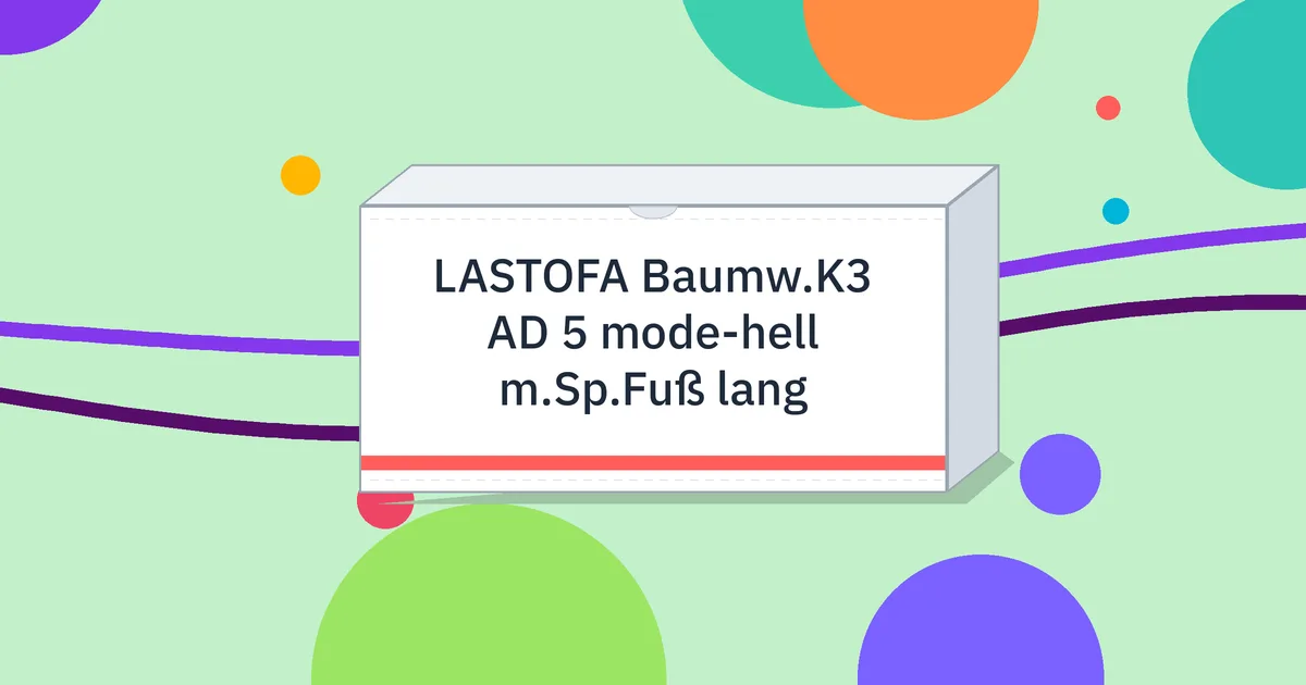 Symbolbild: Packung mit der Aufschrift LASTOFA Baumw.K3 AD 5 mode-hell m.Sp.Fuß lang (PZN 01952375) – Verfügbarkeit und Bezug in Apotheken in Frankfurt am Main