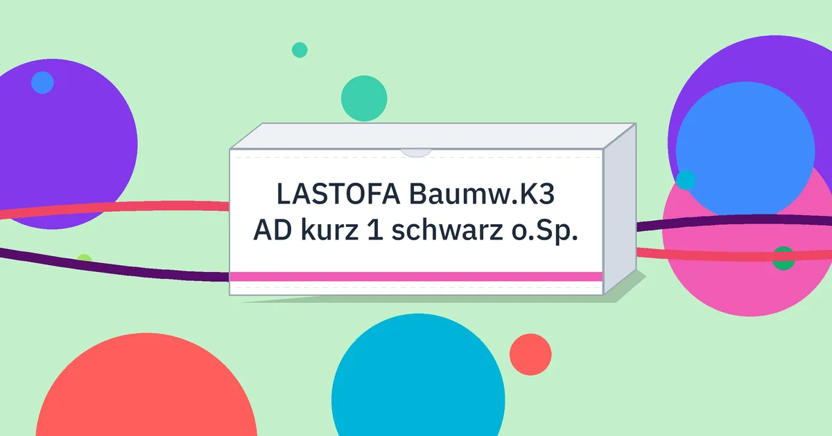 Symbolbild: Packung mit der Aufschrift LASTOFA Baumw.K3 AD kurz 1 schwarz o.Sp. (PZN 01953742) – Verfügbarkeit und Bezug in Apotheken in Frankfurt am Main