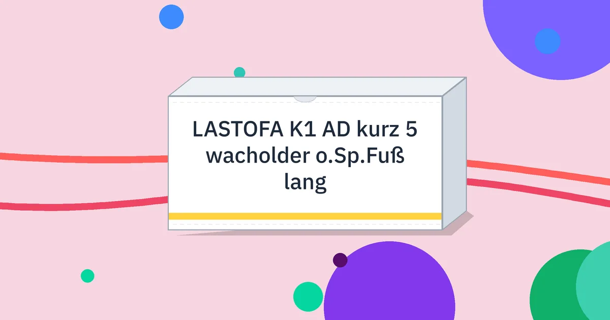 Symbolbild: Packung mit der Aufschrift LASTOFA K1 AD kurz 5 wacholder o.Sp.Fuß lang (PZN 14146782) – Verfügbarkeit und Bezug in Apotheken in Frankfurt am Main